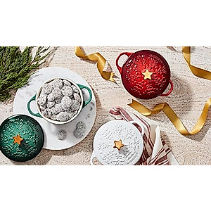 Le Creuset Noël Collection Stoneware Mini Cocotte with Star Knob, 24 oz., Cerise