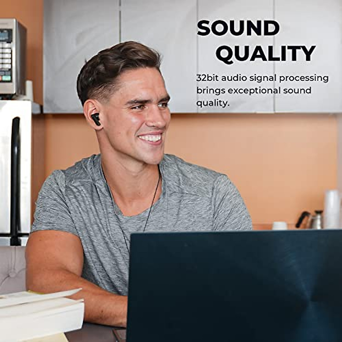 Phonicstudio Apex Pro Active Noise Cancelling Earbuds Bluetooth Headphones True Wireless Earbuds with Mic Bluetooth Earbuds 5.0 Immersive Sound Clear Call IPX5 25H for Sports/Work/Travel - Black