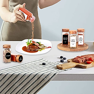 24 Spice Jars with 547 Labels - Glass Spice Jars with Shaker Lids - 4 Oz Square Spice Containers with Acacia Wood Lids, Chalk Pen, Funnel- Churboro Seasoning Jars for Spice Rack, Cabinet, or Drawer