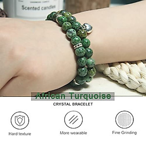 Healing Bracelets for Women - African Turquoise Bracelet - Healing Prayers Crystal Bracelet, 8mm Natural Stone Anti Anxiety Stress Relief Yoga Beads Get Well Soon Gifts