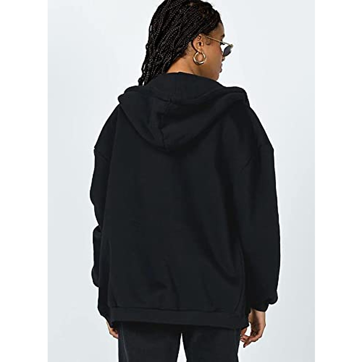 Women's Zip Up Hoodie Long Sleeve Fall Oversized Sweatshirts Casual Drawstring Y2K Hoodies Jacket With Pocket X-Large Black