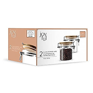JoyJolt Glass Jars With Bamboo Lids (19 fl oz). 2PC Set of Airtight Storage Jars with Clamp Lids for Pantry Food Storage. Air Tight Sealable Glass Canisters Containers for Kitchen Organization