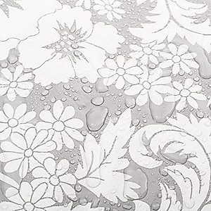 Vinyl Picnic Tablecloths and Bench Covers, Waterproof Wipeable Picnic Table and Bench Seat Covers with Elastic Edges for Outdoor Patio Park, Gray Flower Flannel Backed Lining, 72 Inch 3 Piece Set