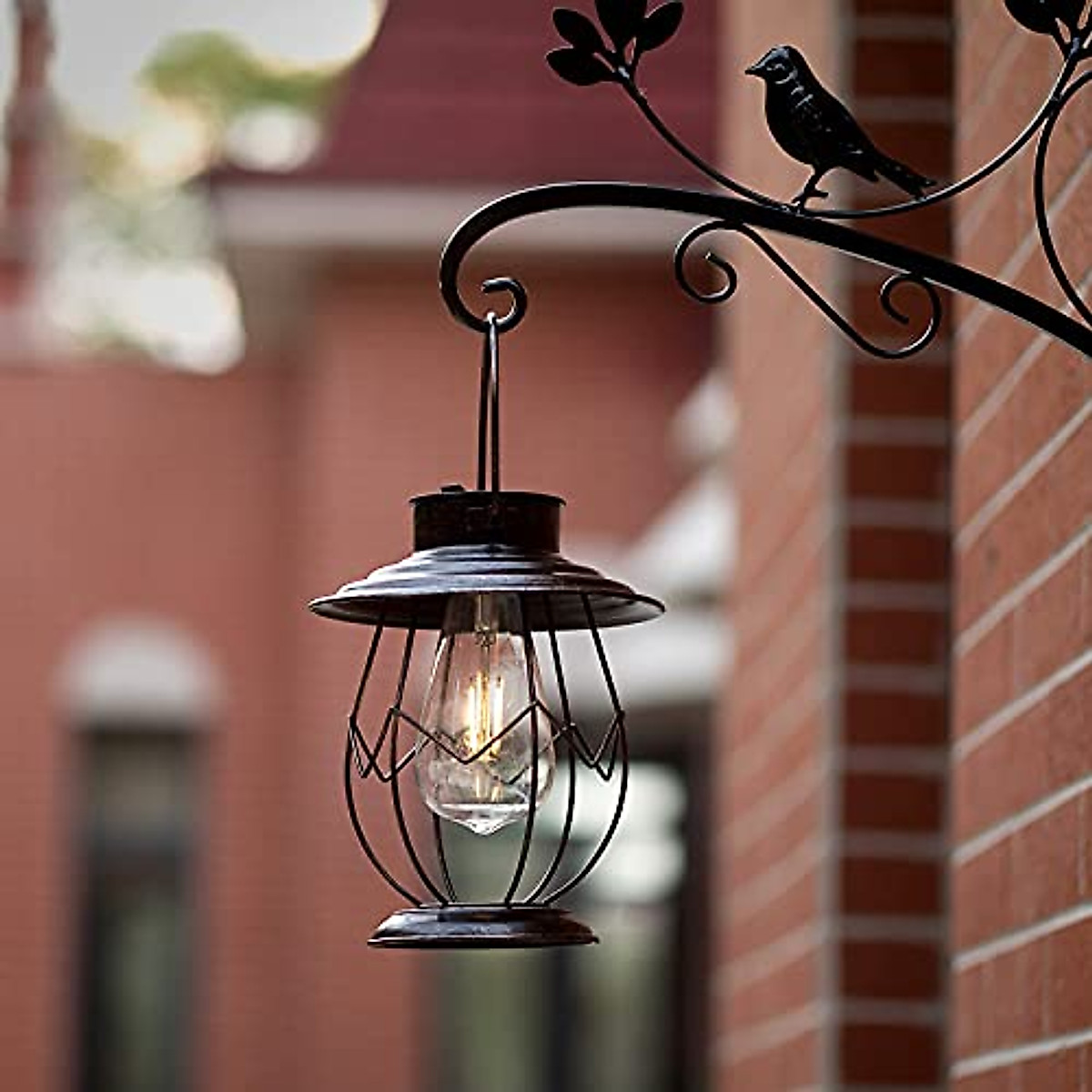 Twinkya 2 Pack Solar Lanterns Outdoor Hanging Solar Lights Decoration with Waterproof Warm Light Bulb for Patio Garden Pathway Yard Table Decor