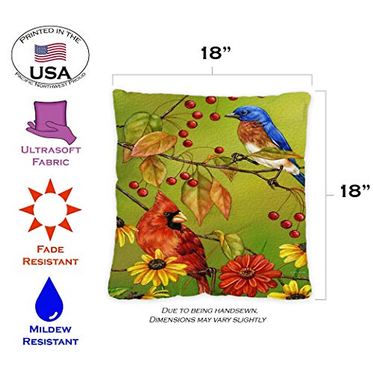 Toland Home Garden Birds N Berries 18 x 18 Inch Decorative Indoor Pillow Case Only (2-Pack)