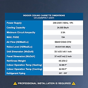 Cooper & Hunter 24,000 BTU Ceiling Cassette Ductless Mini Split AC/Heating System with Heat Pump Wall Thermostat and Installation Kit…