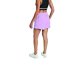 Champion Reverse Weave Fleece-Drawstring, Women’s Shorts, 3', Tinted Lavender C-Patch Logo, Large