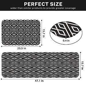 Tayney Black Geometric Kitchen Rugs and Mats Non Skid Washable Set of 2, Grid Diamond Kitchen Runner Rug, Modern Abstract Under Sink Mats for Kitchen Floor Decor