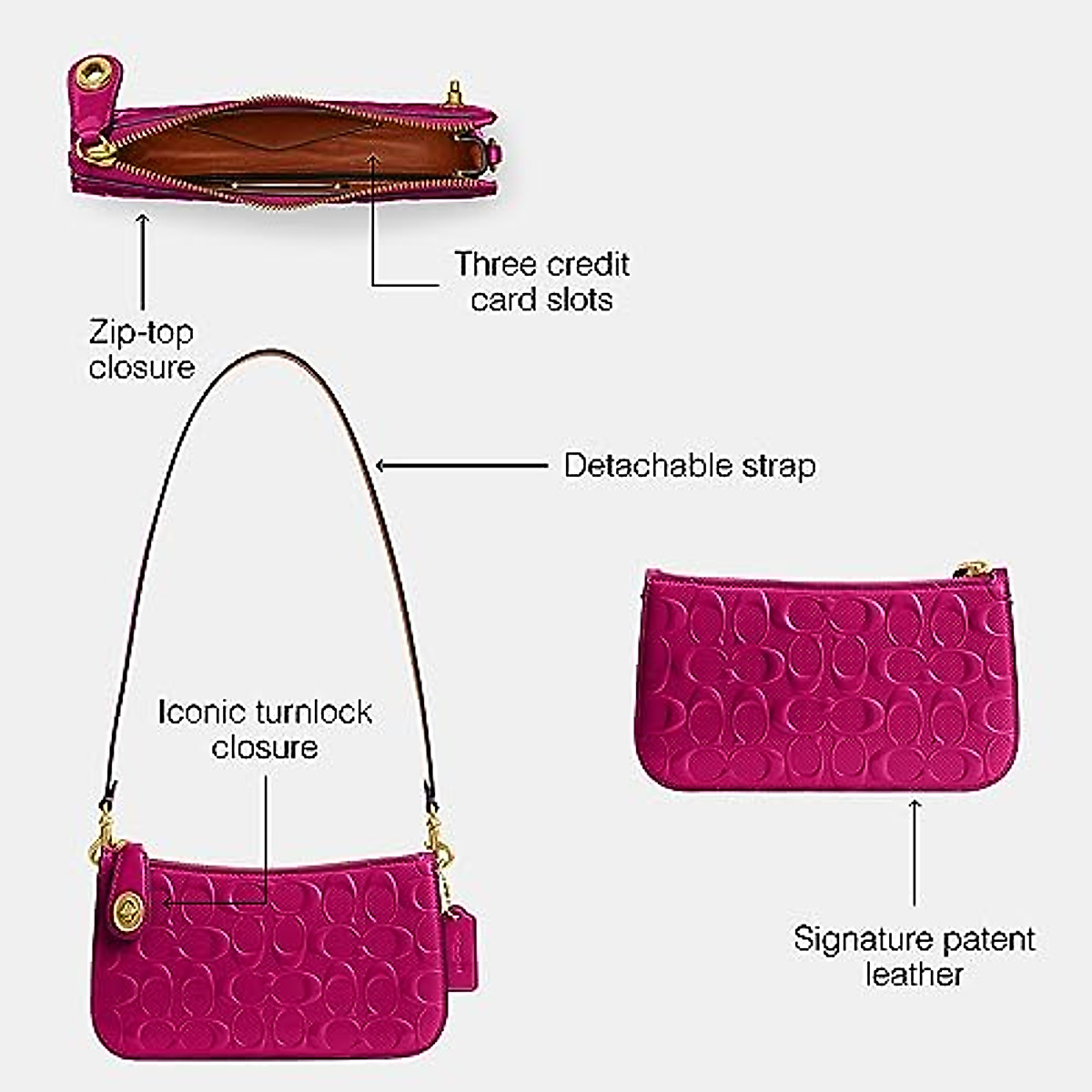 COACH Patent Signature Leather Penn, Magenta