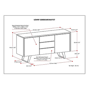SIMPLIHOME Lowry SOLID ACACIA WOOD and Metal 60 Inch Wide Rectangle Modern Industrial Sideboard Buffet in Distressed Grey, For the Dining Room and Kitchen