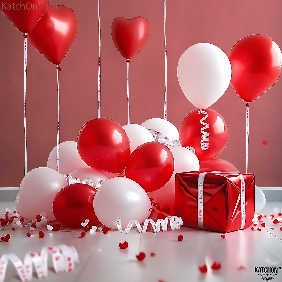 Valentine I Love You Ribbon Roll - 100 Yards, Red Heart Ribbon Wired | Red and White Valentine Ribbon for Gift Wrapping | Hearts Print Valentines Ribbon for Flower Crafts | Valentine Curling Ribbon