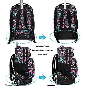 Tilami Rolling Backpack 19 inch with Lunch Bag Wheeled Laptop Backpack, Ins