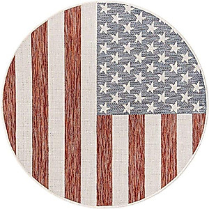 Jill Zarin Jill Zarin Outdoor Collection Area Rug (4' 1" Round, Red/ Blue)