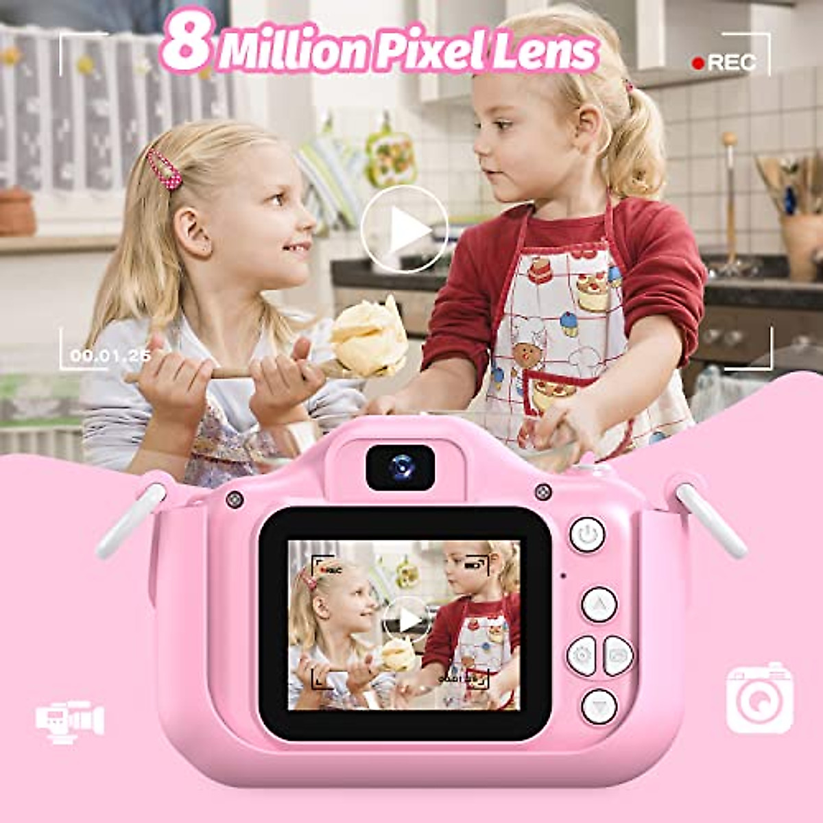 OUTUVAS Unicorn Kids Camera for Girls, Kids Selfie Camera 3-12 Years Old Girls Christmas Birthday Gift for Girls, Unicorn Little Girls Toys for 3 4 5 6 7 8 9 Years Old (Pink)