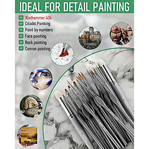 Nicpro Miniature Paint Brushes Dry Brush - 20PCS Model Paint Brush Set with Nylon Case for Acrylic, Watercolor, Detail Paint Brush Drybrush for Warhammer 40k, Citadel Paint, Model, DND Miniatures