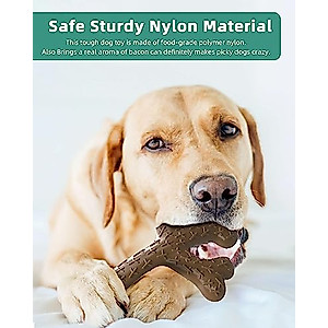 Boutiray Dog Chew Toy for Aggressive Chewers Real Bacon Flavor Nylon Bone Durable Sturdy Tough Dogs Toys Teething Cleaning Stick for Large Medium Breeds