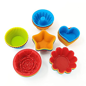 Silicone Molds Silicone Cupcake Baking Cups Silicone Flower Molds Silicone Donut Baking Pan Set Nonstick Silicone Donut Mold Oven- Microwave- Dishwasher Safe（24 pieces ）