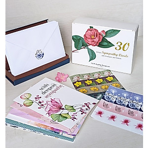 Sympathy Cards with Envelopes and Stickers, 30 Unique Designs with Messages Inside, Large 5x7 Inch Folded Condolence Cards, Thick Cardstock in a Sturdy Box