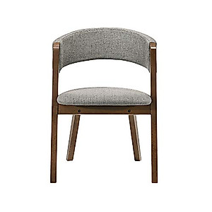 Armen Living Rowan Mid-Century Modern Accent Dining Chair Finish Fabric-Set of 2, 21" Wide, Walnut/Grey