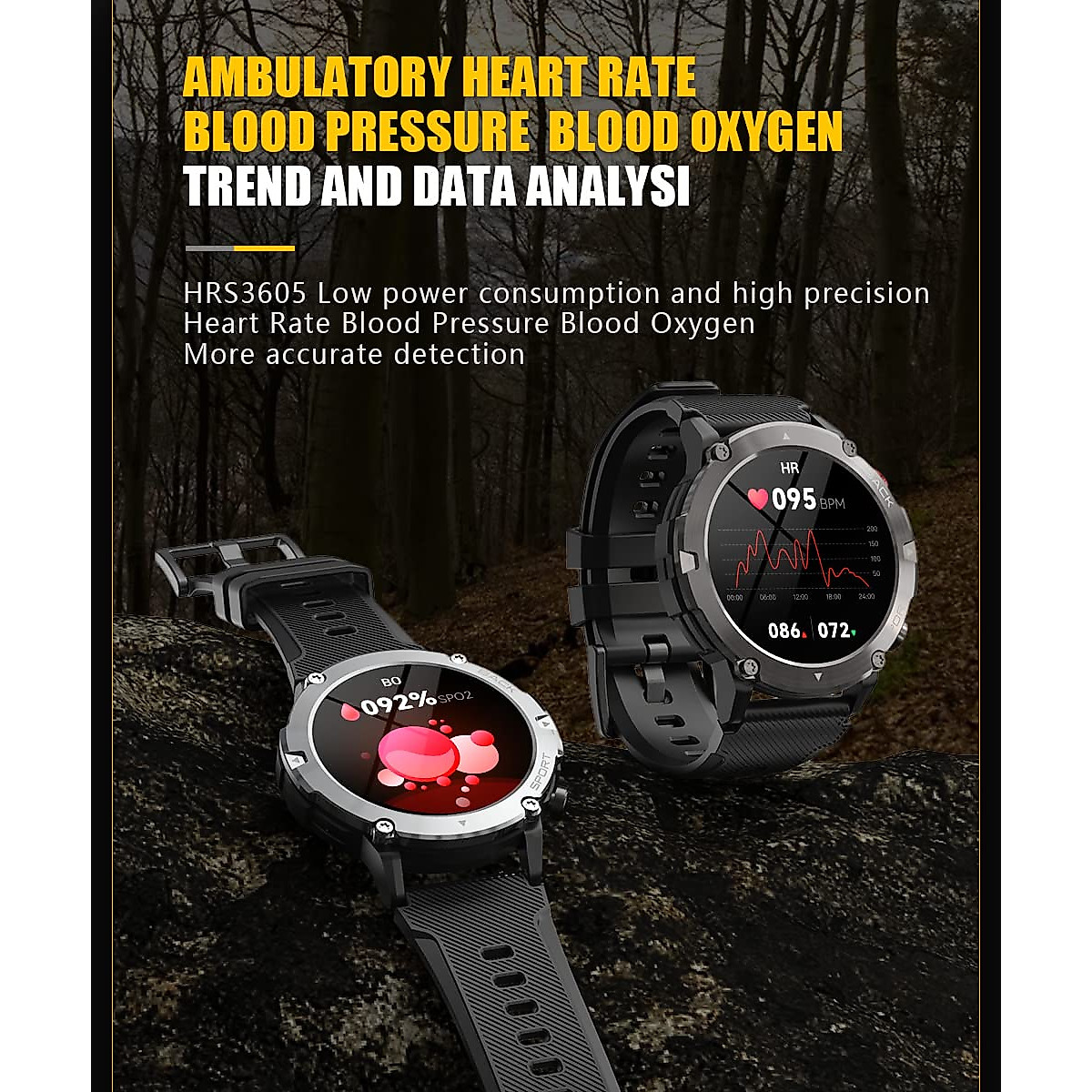 CNBRO Military Smart Watch for Men Android with Bluetooth Call Dial/Heart Rate/Blood Pressure/Blood Oxygen Monitor Mens Smartwatch for Steps,Calories,Mileage,Sports Data Record Tactical Fitness Watch