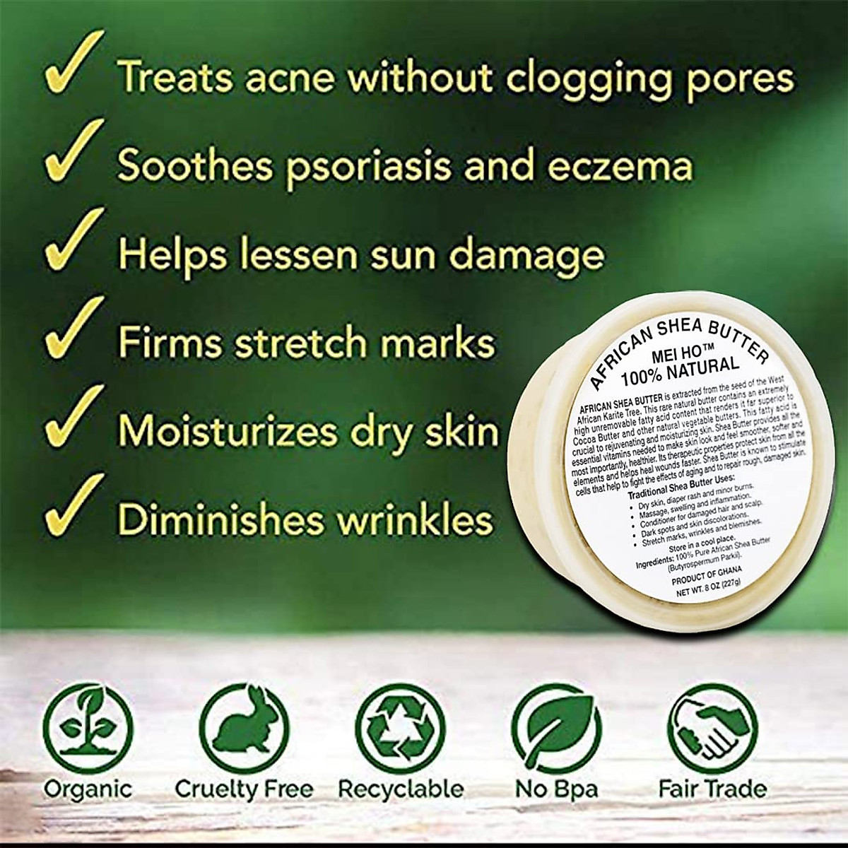 MEI HO Raw Unrefined African Shea Butter Ivory/White Premium Quality - Body Butter- Soft and Creamy Texture 8 oz. 100% Natural, Easy to Apply. Great Moisturizer For Dry and Cracked Skin.