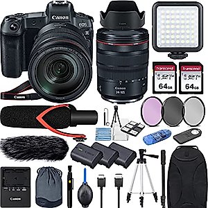 Camera Bundle for Canon EOS R with RF 24-105mm f/4 is USM Lens Mirrorless Digital Camera with V30 Shotgun Microphone, LED Light, 2X Extra Battery and Accessories (50" Tripod, 128Gb Memory and More)