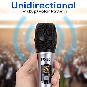 PYLE Portable UHF Wireless Microphone System - Professional Battery Operated Handheld Dynamic Unidirectional Cordless Microphone Transmitter Set w/Adapter Receiver, for PA Karaoke DJ Party - PDWMU105