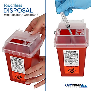Oakridge Products Sharps Container for Home Use and Professional 1 Quart (3-Pack), Biohazard Needle and Syringe Disposal, Small Portable Container for Travel, CDC Certified