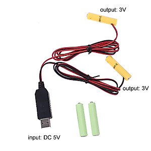 2in1 5V USB To 3V Dual LR6 LR03 Battery Power Supply Cable Replace 2x 1.5V AA AAA Battery Eliminator for LED Light Toys Luminara Candles Walkie Talkie and More,USB AA Battery Eliminator Cord