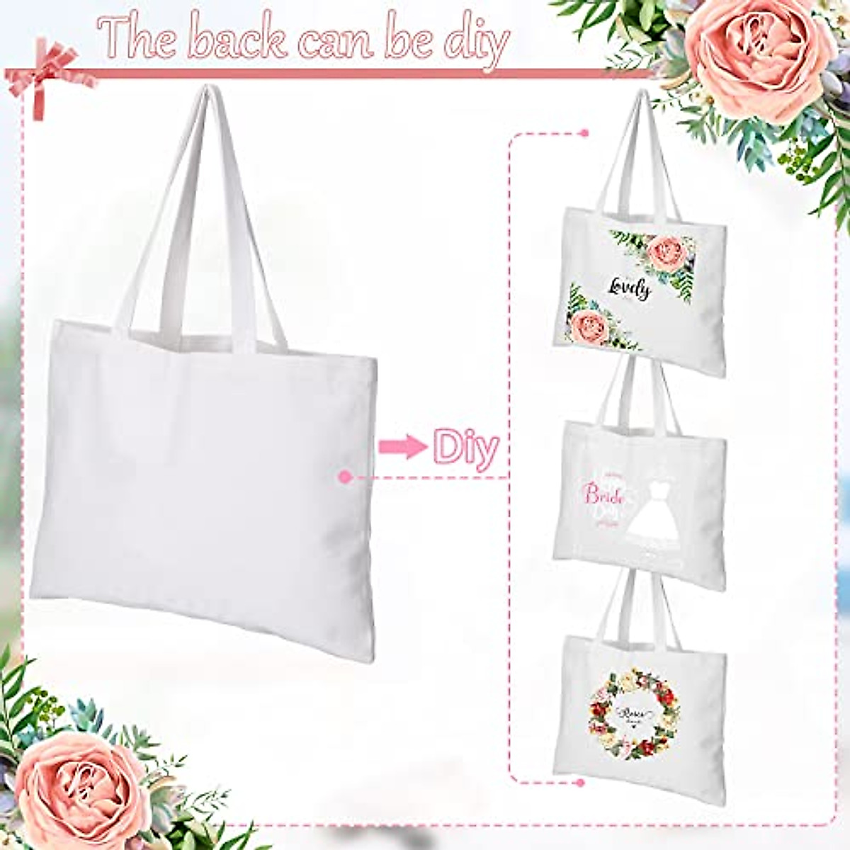 Sanwuta 6 Set Bridesmaid Tote Bag Bridesmaid Gifts, Include Bridesmaid Makeup Pouch Bridal Canvas Tote Bag Gifts for Wedding (Floral Pattern)