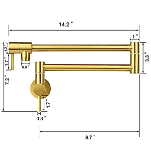 KWODE Gold Pot Filler Faucet 24 Inch Brass Commercial Wall Mount Kitchen Sink Faucet Folding Stretchable with Single Hole Two Handles