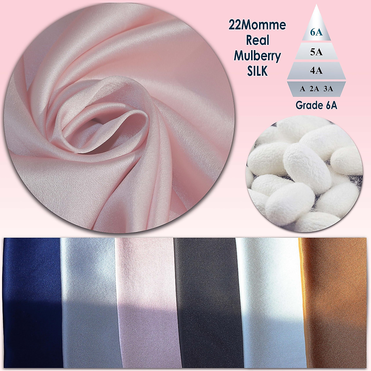 Jadebeads 100% Pure Mulberry Silk 22Momme Luxurious Pillow Cases for Hair and Skin Pink Silk Pillowcase with Zipper Silk Pillow Covers 1 Pack for Gifts (Standard 26"x 20")