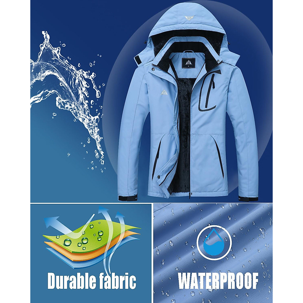 MOERDENG Women's Waterproof Ski Jacket Warm Winter Coat Outdoor Windbreaker Hiking Snowboarding Jacket