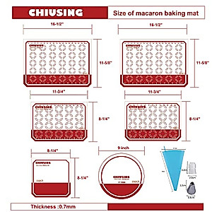 Silicone macaron baking mats with measurements,6 piece BPA free macaron silicone bake pastry mat for cake,cookie,pizza and macaron