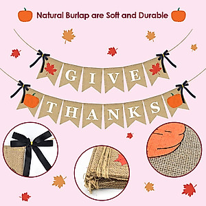 ERKOON Thanksgiving Banner, Give Thanks Burlap Banner Garland Bunting Banner for Harvest Time Thanksgiving Party Decoration