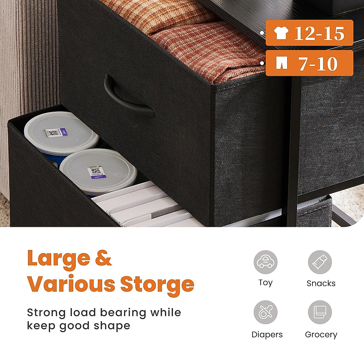 Sweetcrispy Nightstand Small Dresser with 2 Fabric Drawers Side Bedroom End Table Kids Bedside Storage Furniture for 20" Tall Night Stand for Closet, Entryway, College Dorm, Black