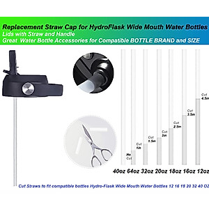 FLORAPELL Straw Lid for Hydro Flask Wide Mouth Water Bottles, Top Lids with Straw Compatible with Hydro Flask 32 40 oz, Replacement Cap Wide Mouth Accessories Flip Lid Flex Handle (Black - 2 Pack)