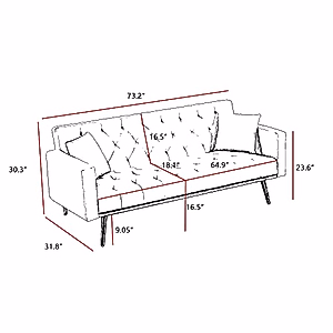 P PURLOVE Convertible Folding Futon Sofa Bed for Living Room, Velvet Sofa Bed with Armrest and 2 Pillows, Sleeper Sofa Couch with Adjustable Back for Office, Bedroom, Green
