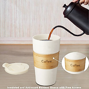 Kopmath Ceramic Travel Coffee Mug, 16 oz Travel Mug with Lid, Splash Proof, Anti-Scald Sleeve, Microwave Dishwasher Safe, Portable To Go Tumbler, Large Coffee Cup for Car Cup Holder, Gift