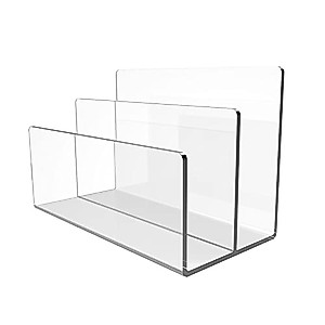 Boloyo Acrylic 2 Sections File Holder,Clear File Organizer Letter Sorter Holder for Desk,Fit for Office File Organizer Wallet & Purse Display Stand (Clear 2 Sections 1PC)