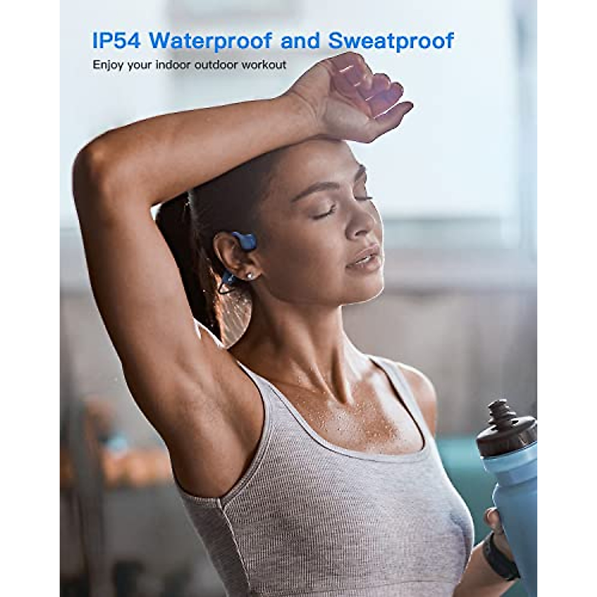 Bone Conduction Headphones Bluetooth,Open Ear Headphone with Mic,Wireless Waterproof Sweatproof Sports Headset Conducting Earbuds Induction Earphones for Running,Cycling,Walking,Workout,Gym (Blue)