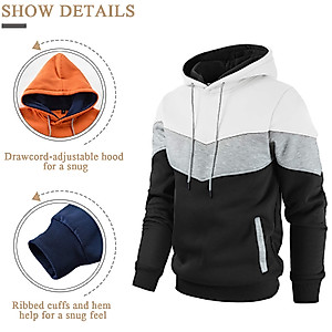 Gesean Men's Novelty Color Block Pullover Fleece Hoodie Long Sleeve Casual Sweatshirt with Pocket White XX-Large