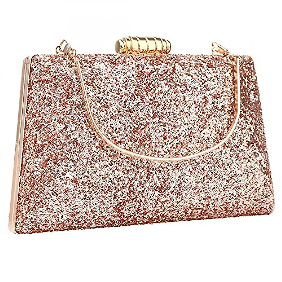 Sparkling Evening Bag Glitter Evening Handbag Party Clutch Shoulder Bag with Removable Chain (Rose gold)