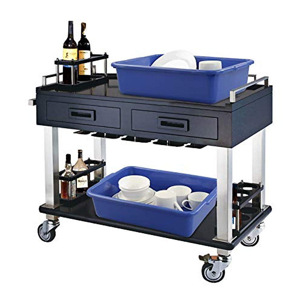 Xyskin Plastic Rectangle Utility Bus Box, Commercial Totes Tubs, Blue, 4 Packs