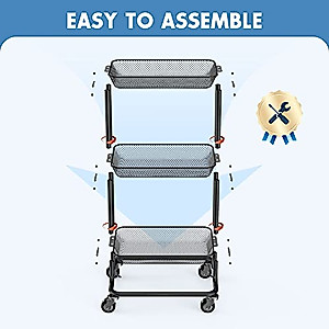 7 Tier Rolling Utility Carts, Mesh Storage Rack with Lockable Wheels, Rolling Storage Cart Kitchen Cart Multifunctional Rolling Shelf for Office, Bathroom, Kitchen, Kids' Room, Classroom (Black)