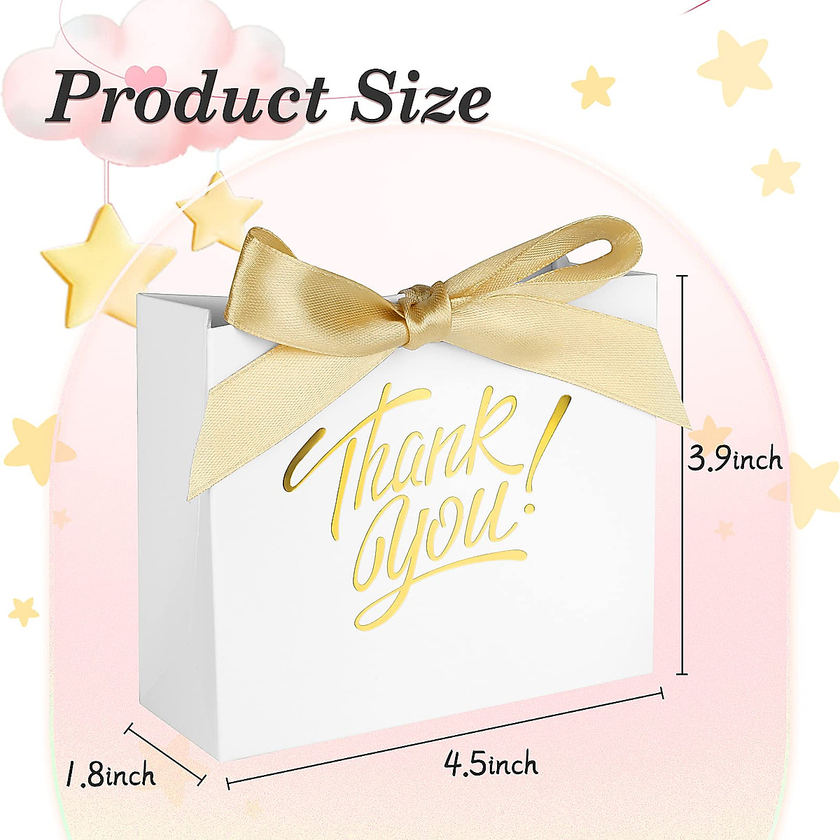 DOYIDE 60 Pack Small Thank You Gift Bags, 4.5x1.8x3.9in Party Favor Bags Boxes with Bow Ribbon, Small Paper Gift Bags with Gold Foil Printed, Mini Candy Treat Bags for Birthday Wedding Party Holiday