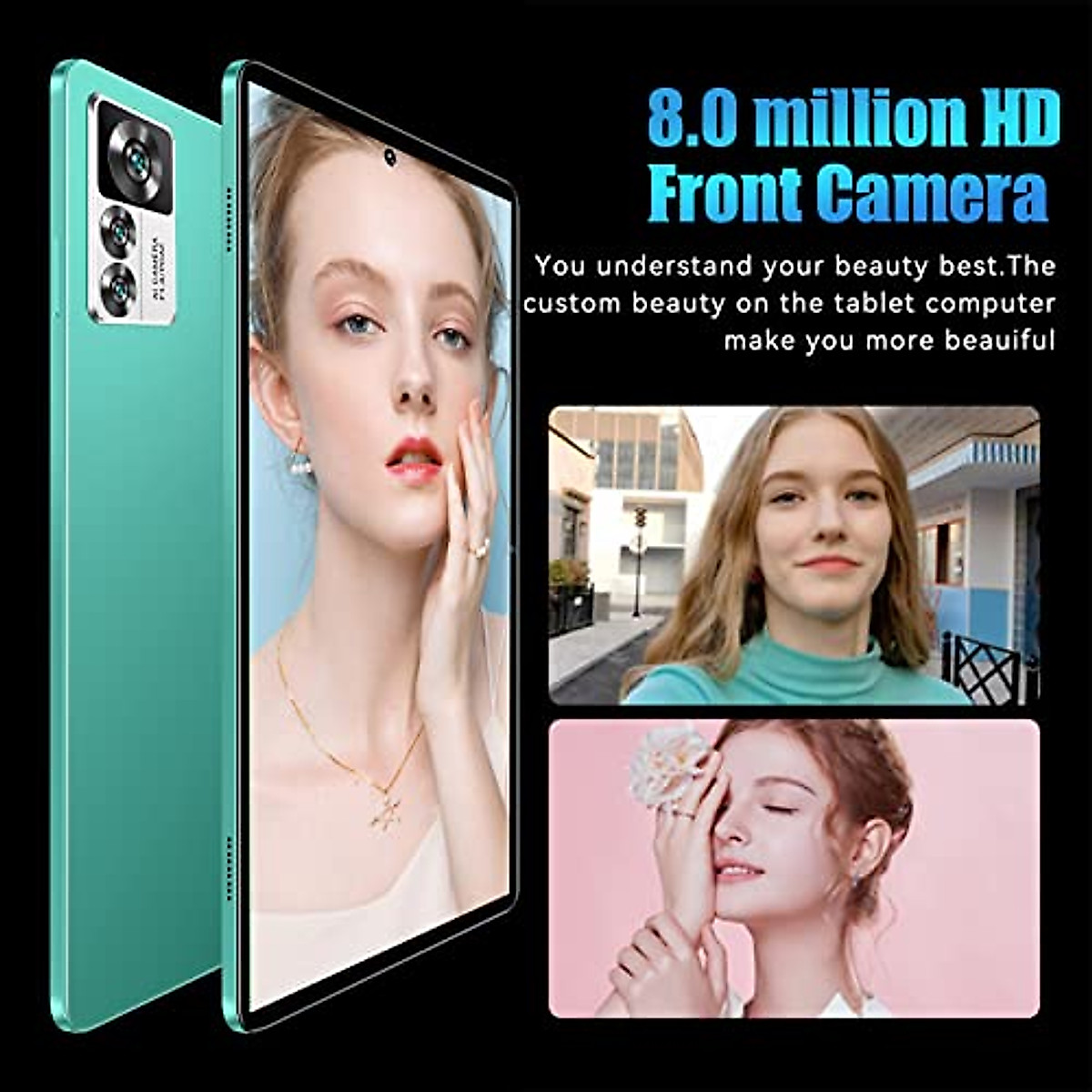 Rosvola HD Tablet, Gaming Tablet Dual Camera 10.1 Inch FHD Octa Core CPU Green for School (US Plug)
