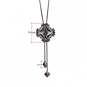 Merdia Long Chain Necklace for Women Rhombus Pendant with Sparkly Glass | Jewelry for Women | Charm Necklace for Women | Long Pendant Necklace for Women | Boho Jewelry for Women (Black)