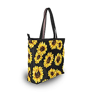 Zip Tote Bag Watercolor Sunflower Women's Handbags Shoulder Bags Satchel Purse