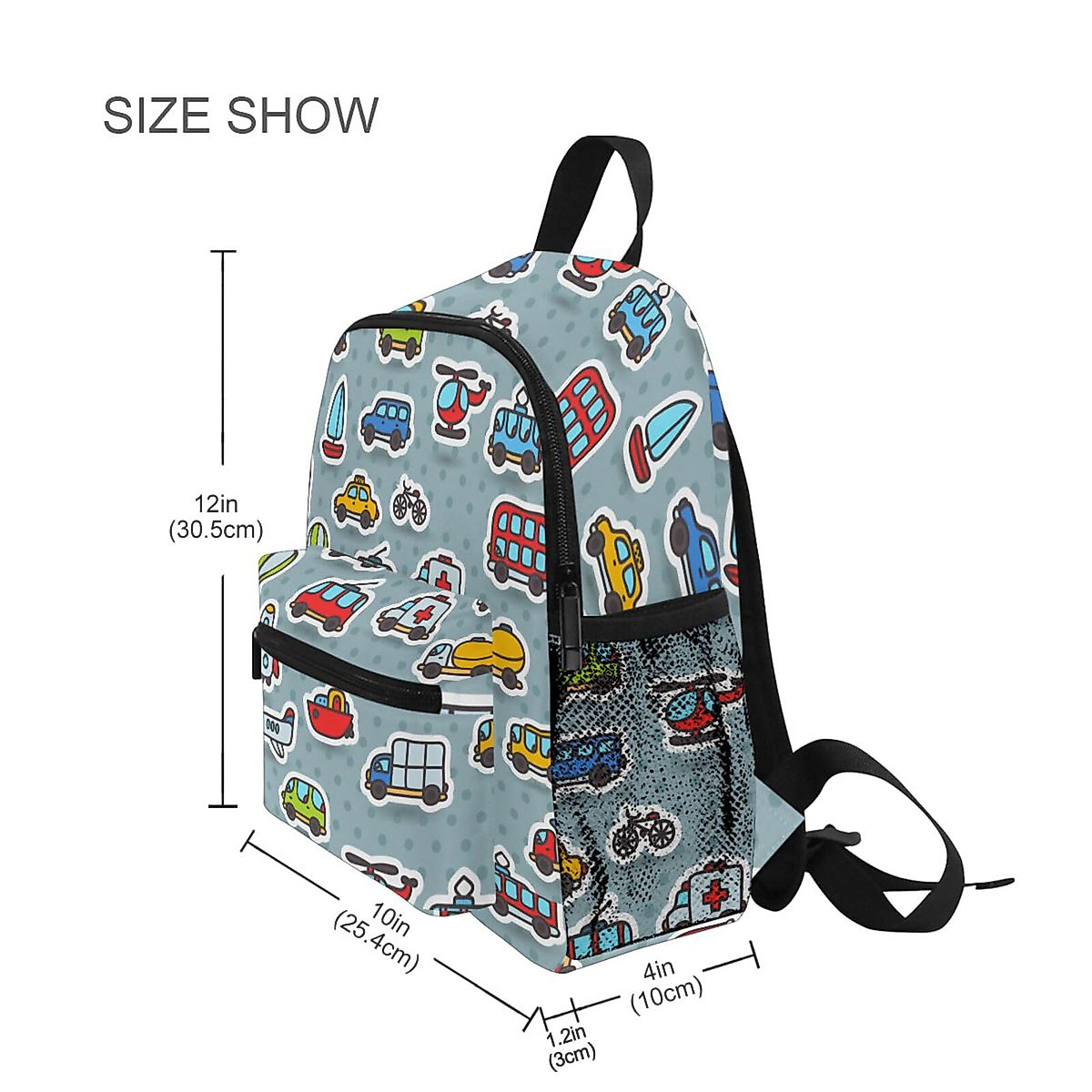 OREZI Cute Cartoon Cars Transport Pattern Toddler Backpack for Boys Girls,Kid's Backpack Schoolbags for Kindergarten Preschool Toddler Travel Bag Snack Bag With Chest Clip